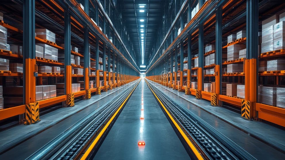 Efficient Logistics and Distribution Hub Featuring Organized Storage, Inventory Management, and ...