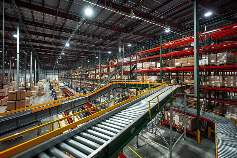 Efficient Logistics Hub with Crates, Conveyor Belts, and Precision ...