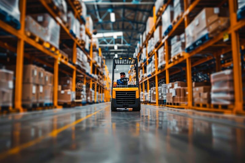 Efficient Logistics Operation Forklift in Retail Warehouse Filled with ...