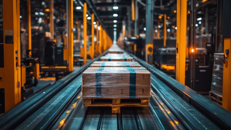 Efficient Logistics Operations Showcase Cargo Pallets Moving through a ...