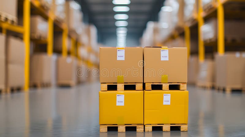 Efficient Logistics: Organized Pallets of Shipping Boxes in a Modern ...