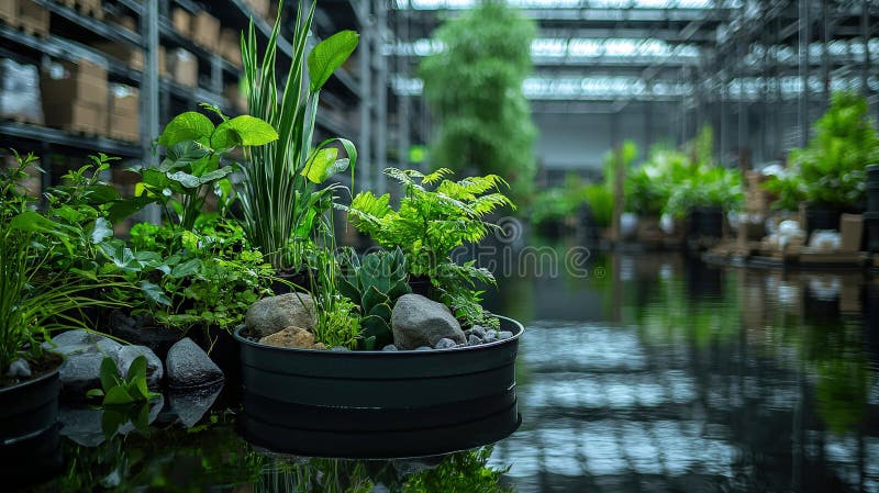 Efficient Logistics in a Serene E-commerce Warehouse with Lush Greenery ...