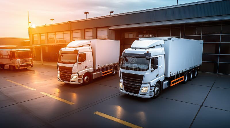 Efficient Logistics Trucks Loaded in a Modern Center, Showcasing the ...