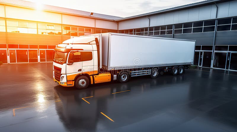 Efficient Logistics Trucks Loaded in a Modern Center, Showcasing the ...