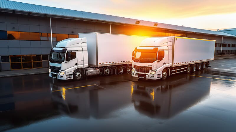 Efficient Logistics Trucks Loaded in a Modern Center, Showcasing the ...