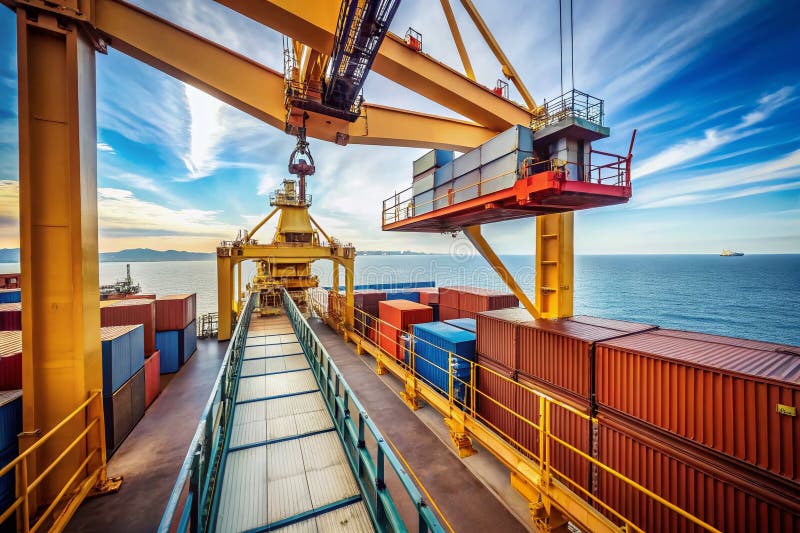 Efficient Maritime Logistics a Minimalist Cargo Crane Operates Inside a ...