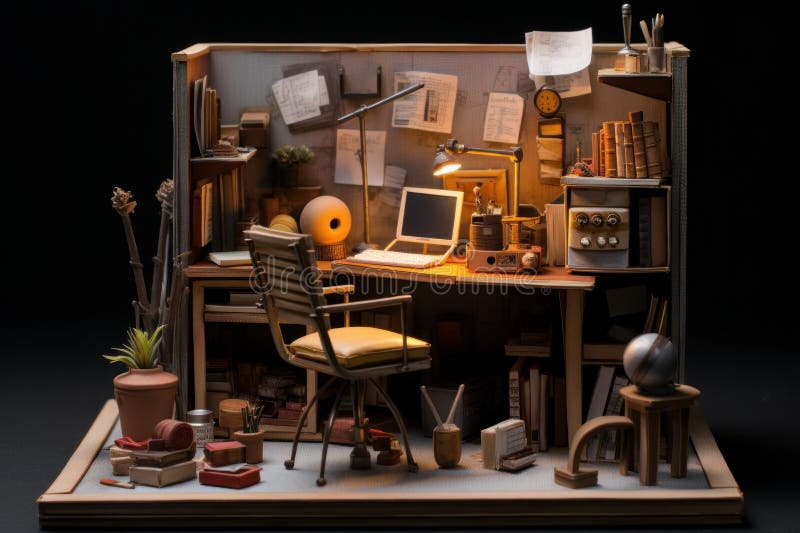 Efficient Miniature Office Workspace. Generate Ai Stock Illustration ...