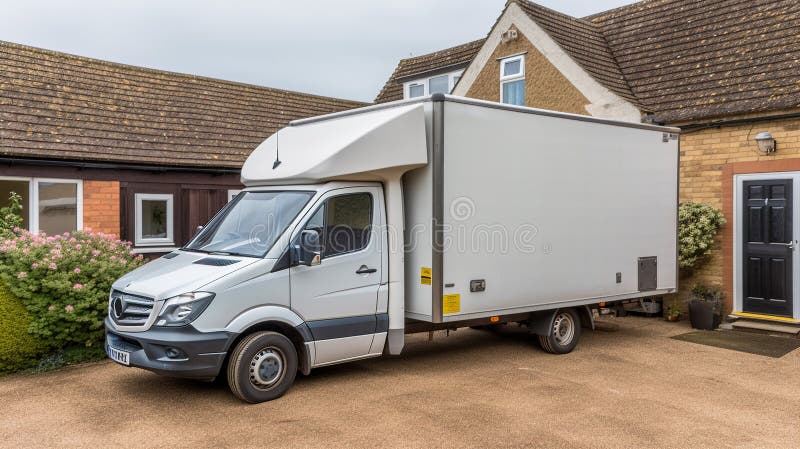 Efficient Moving Day, Delivery or Moving Van Parked in Front of ...