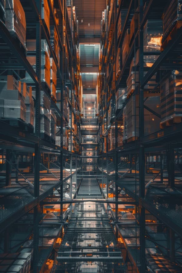 Efficient Multi-Level Warehouse: Intricate Shelving and Conveyor System ...