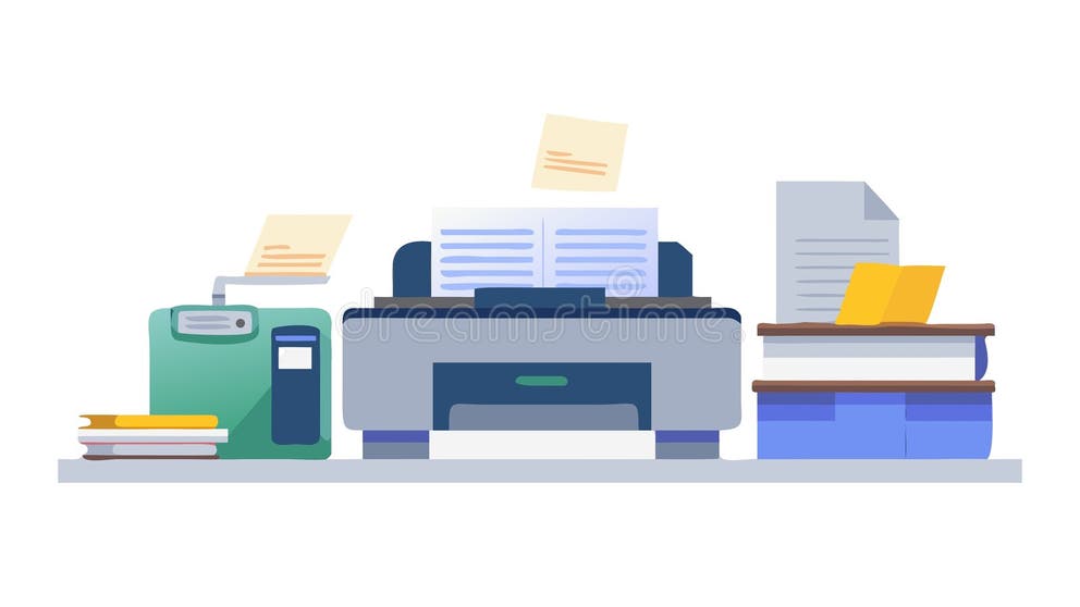 Efficient Office Setup with Printer and Stack of Papers, Vector Design ...