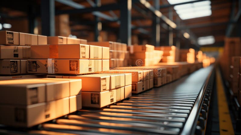 Efficient Operations in a Busy Warehouse Packages Conveyer Belt, Modern ...
