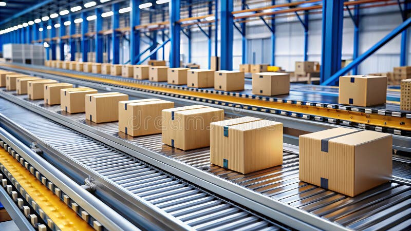 Efficient Packages Being Scanned and Sorted on Conveyor Belt in ...