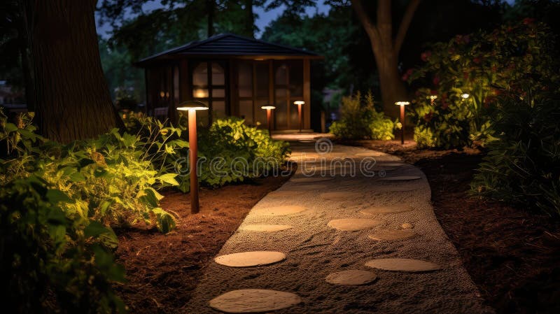 Efficient pathway lights stock illustration. Illustration of landscape ...