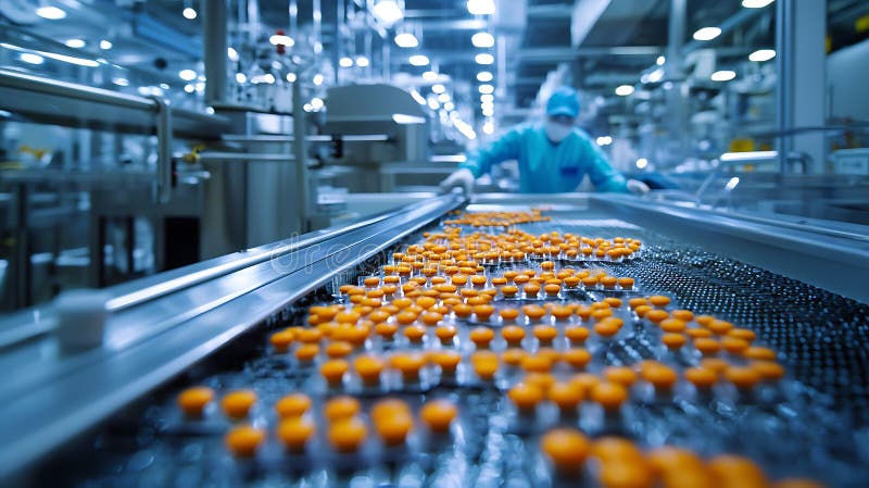Efficient Pharmaceutical Production Line Showcasing Vibrant Orange ...