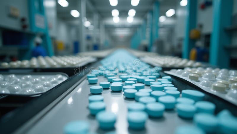 Efficient Pharmaceutical Tablet Sorting in Factory Stock Illustration ...