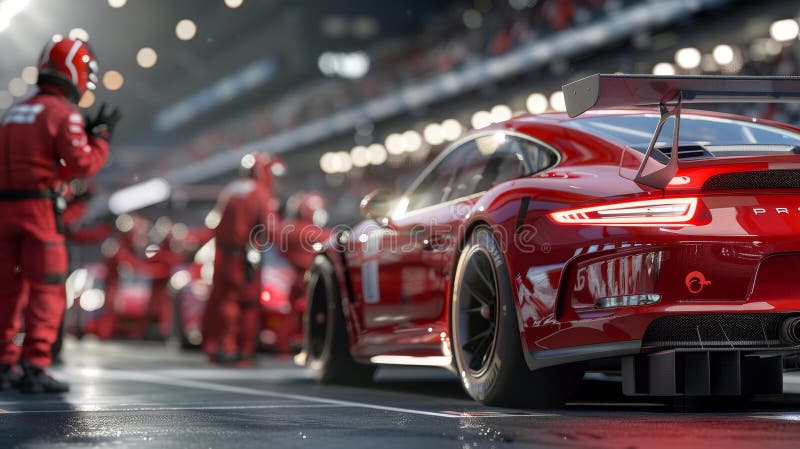 Efficient Pit Crew in Action during Car Race Pit Stop, Showcasing ...