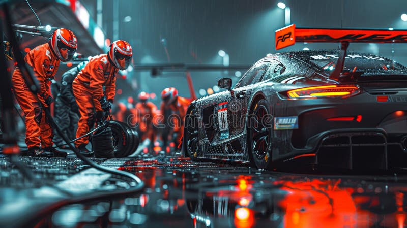 Efficient Pit Crew in Action during Race Car Pit Stop, Symbolizing ...
