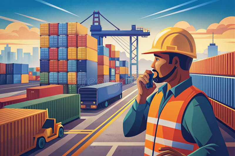 Efficient Port Operations Dockworker Loading Freight Container for International Cargo Shipping ...