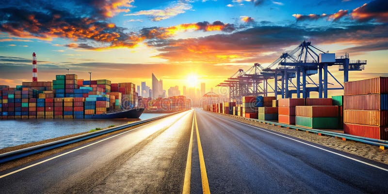 Efficient Port Operations Empty Road and Stacked Containers Reflect ...