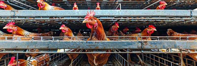 Efficient Poultry Farming Hens in Cages with Automated Feeding ...
