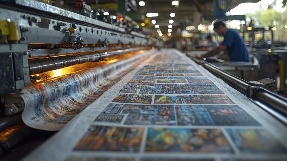 Efficient Printing Process with Newspaper Sheets Flowing Stock ...