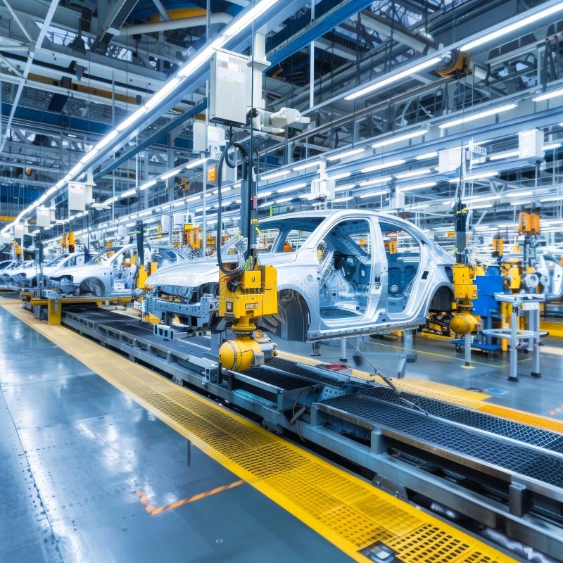 Efficient and Productive Modern Car Assembly Line in a Bustling Factory ...