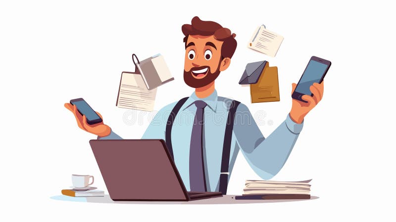 Efficient Professional Businessman Multitasking with Laptop in Office ...