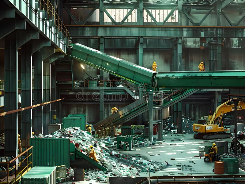 Efficient Recycling Facility with Automated Equipment Sorting Discarded ...