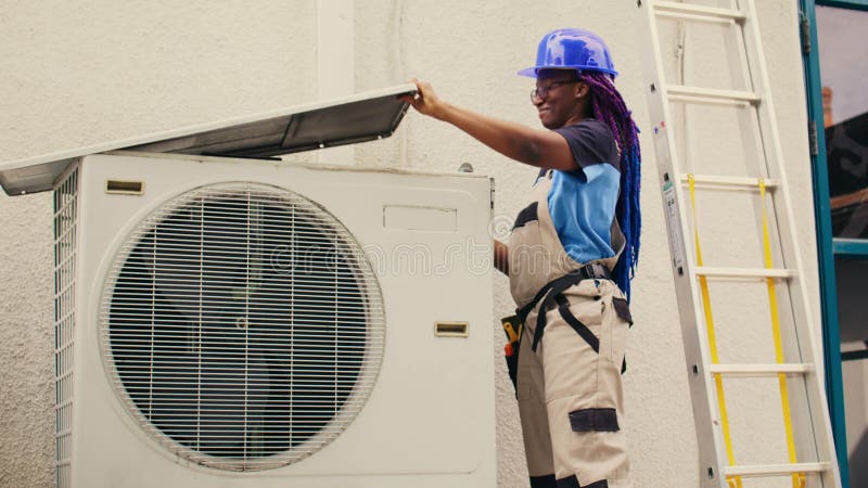 Repairman Working on Air Conditioner Stock Video - Video of outdoor ...