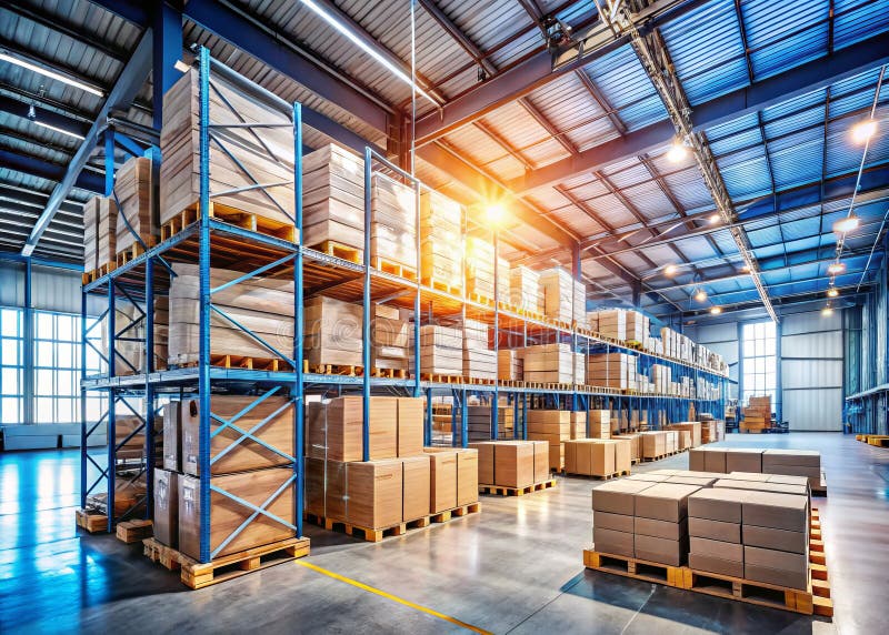 Efficient Shipping Distribution Warehouse: Pallet Racked Packaging ...