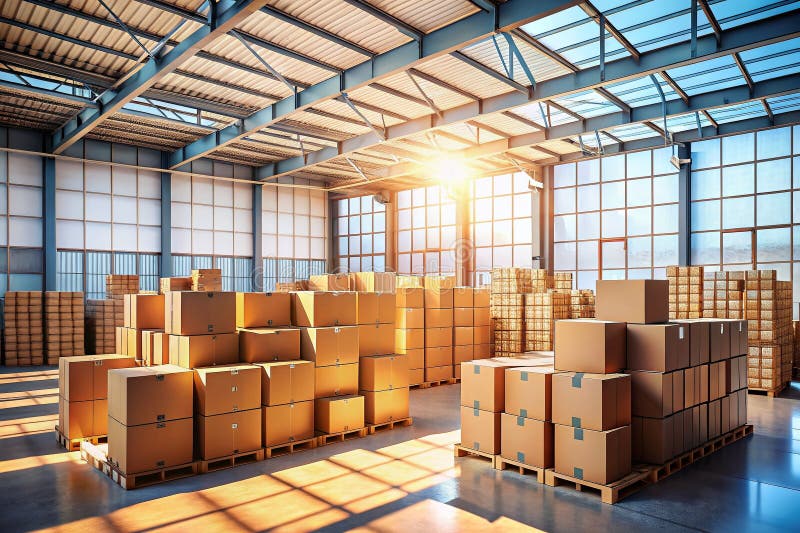 Efficient Storage Solutions a Modern Warehouse Interior Showcases Strategic Cardboard Box ...