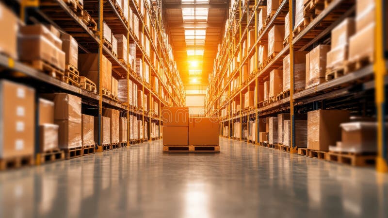 Efficient Storage System with Tall Shelves and Boxes Stock Photo ...