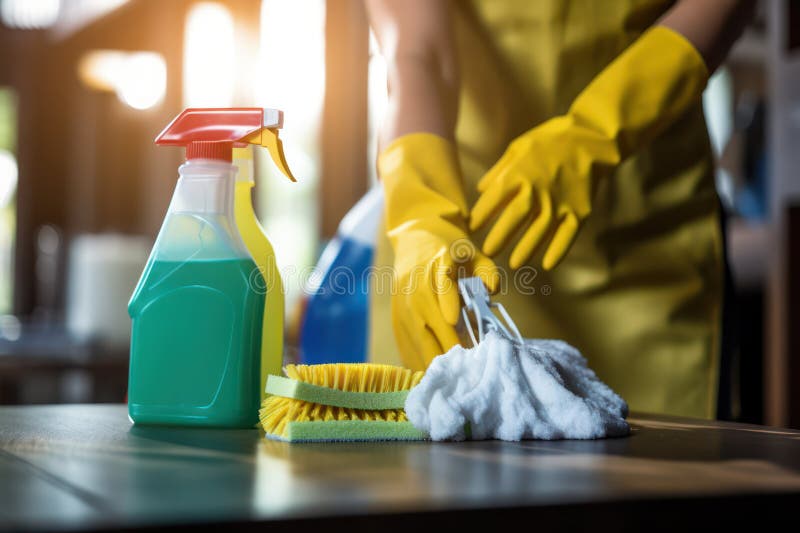 Efficient Table Cleaning with Professional Tools and Equipment Stock ...
