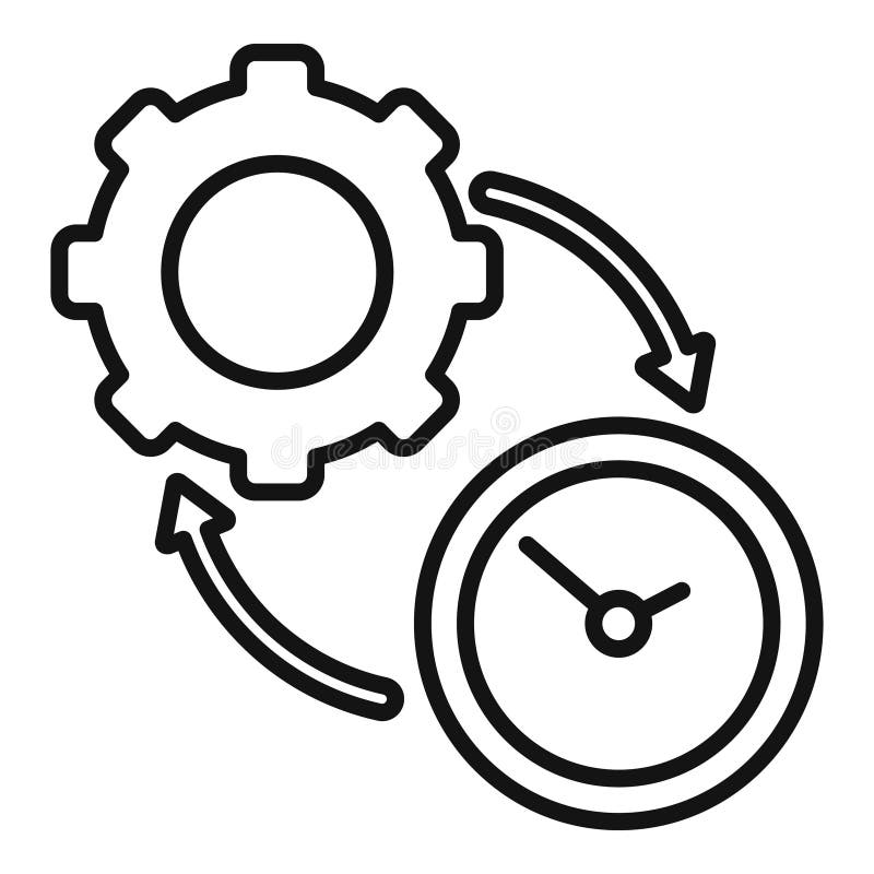 Outline Vector Icon Illustrating Time Management with Gear and Clock ...