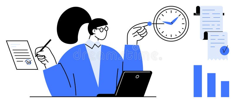 Efficient Time Management by a Professional Working at a Desk with ...