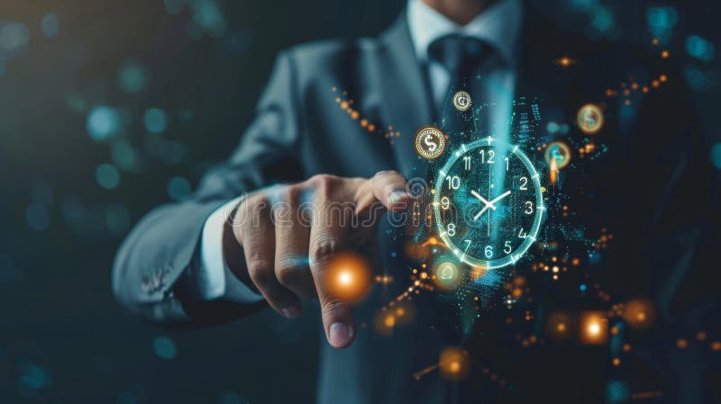 Efficient Time Management Virtual Clock and Money Icons for ...