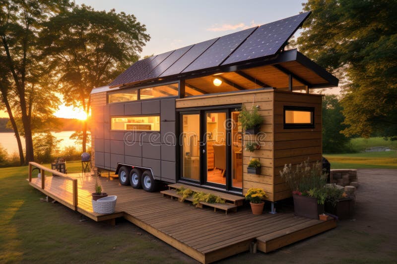 Efficient Tiny House Solar Panels Roof. Generate Ai Stock Image - Image ...