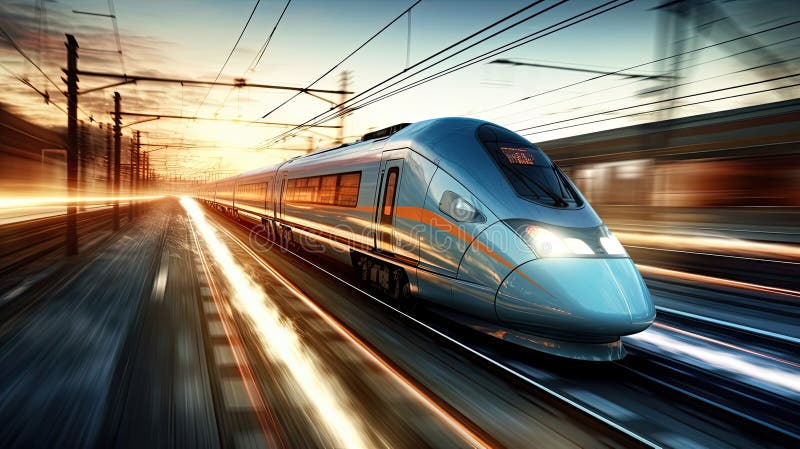 Efficient Travel: High-Speed Train in Full Motion on Rail Tracks Stock ...