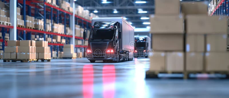 Efficient Trucks Transporting Goods in Warehouse with Stacked Boxes ...