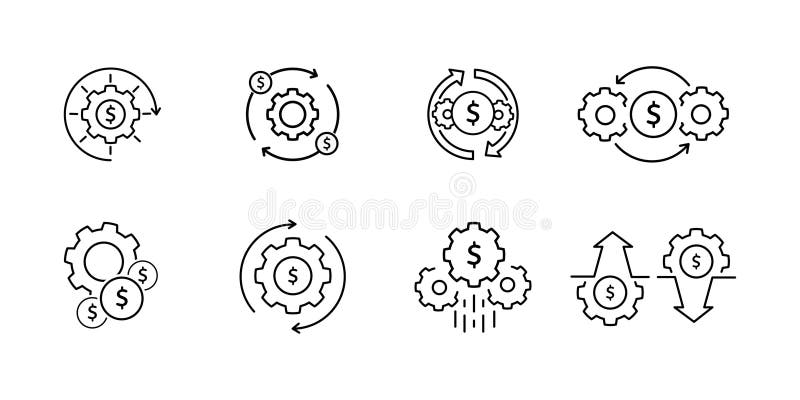 Efficient Use of Funds or Money Management Icon Set. Thin Line Trend ...