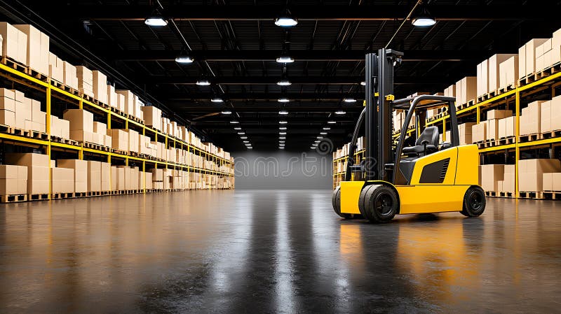 Efficient Warehouse Design Featuring Yellow Forklift in Spacious ...