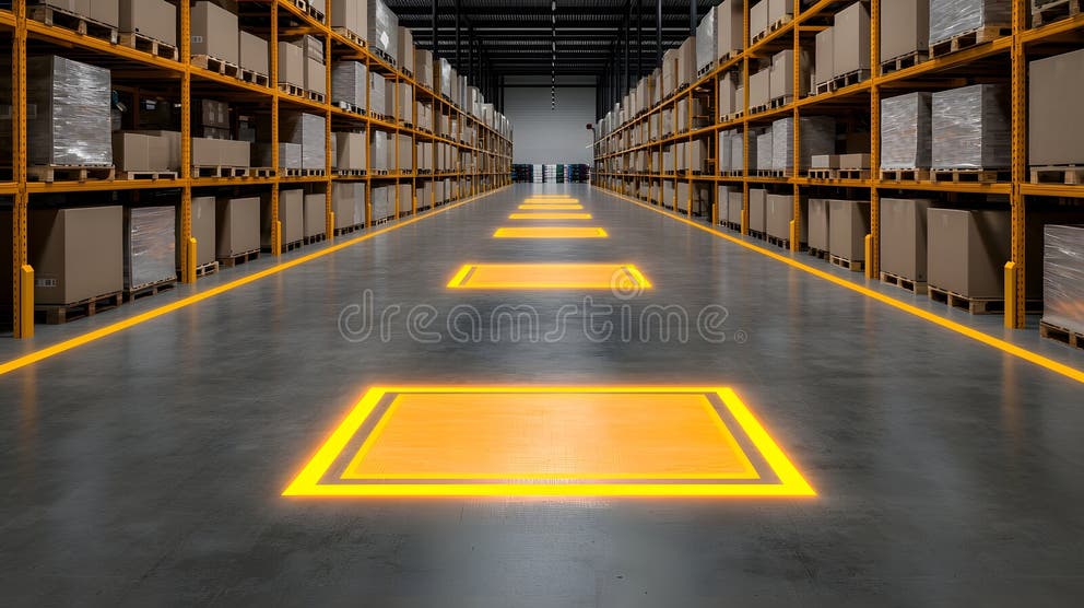 Efficient Warehouse Layout with Brightly Lit Pathways for Easy ...