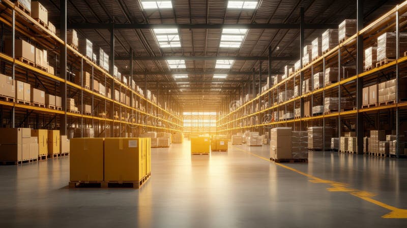 Efficient Warehouse Layout with Safety Markings Stock Photo - Image of ...