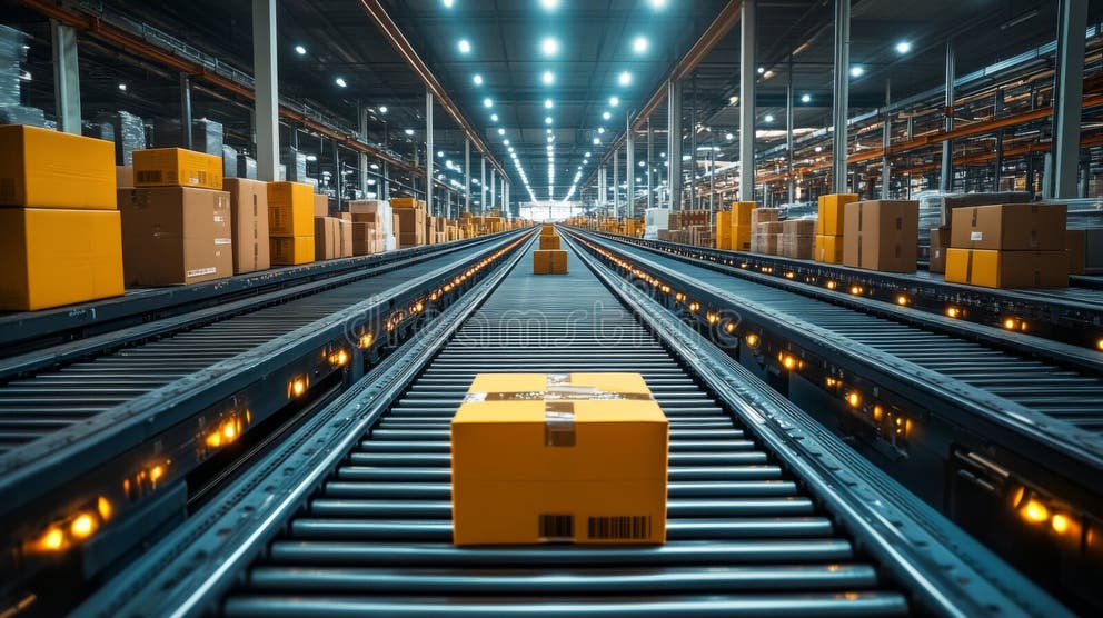 Efficient Warehouse Logistics Process with Cargo Moving Along Conveyor ...