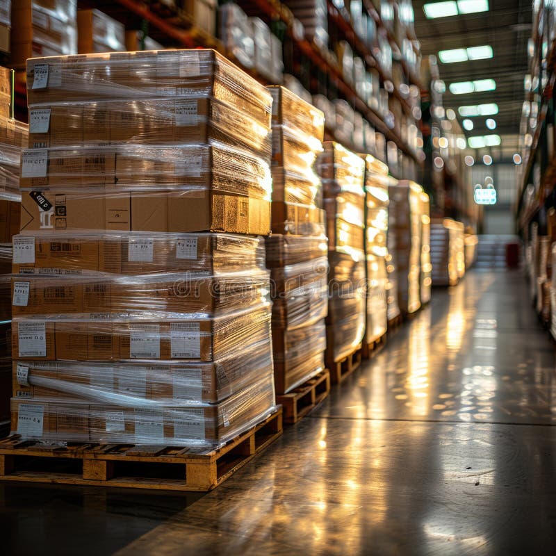 Efficient Warehouse Logistics: Stacked Products on Pallet in Well-Lit ...
