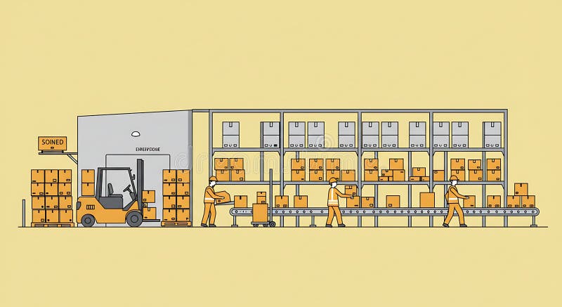 Efficient Warehouse Operation: Streamlined Packaging and Logistics Stock Illustration ...