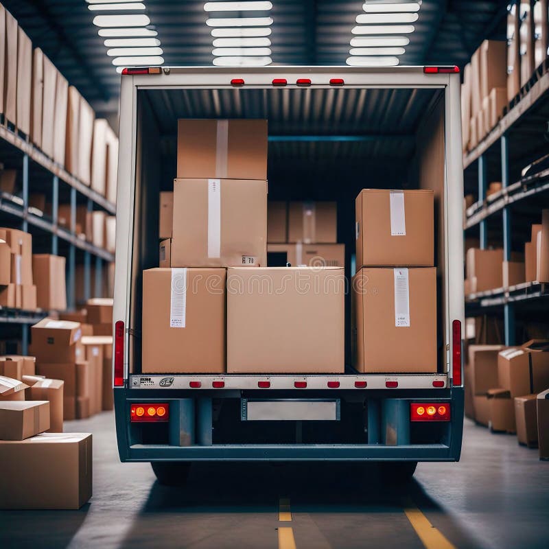 Efficient Warehouse Operations, Loading Modern Truck with Boxes in a ...