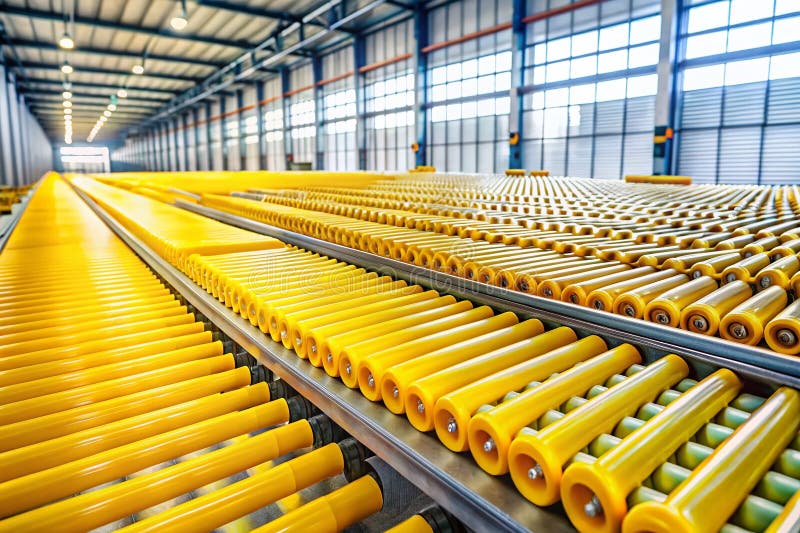 Efficient Warehouse Operations a WideAngle Perspective on Yellow Plastic Transport Rollers Stock ...