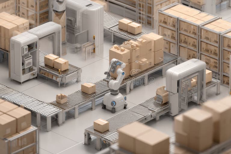Efficient Warehouse Robots Sorting Packages in a Clean, Minimal 3D ...