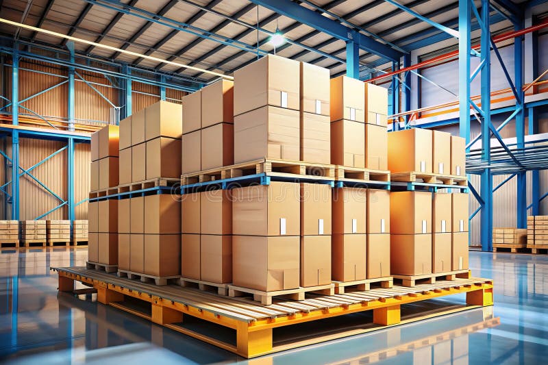 Efficient Warehouse Storage Cardboard Boxes Stacked on Pallet with ...